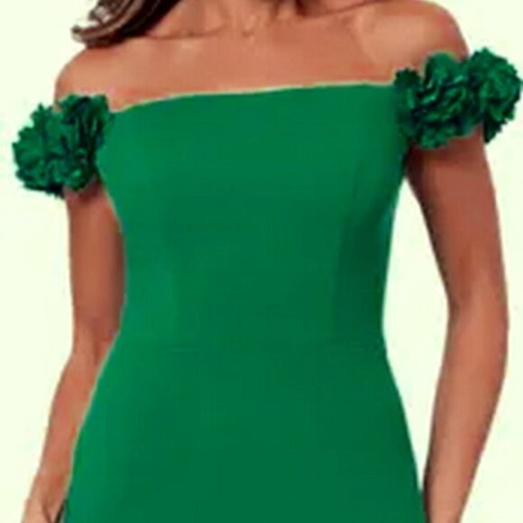 Xscape | Dresses | Xscape Green Flower Off The Shoulder Scuba Crepe ...